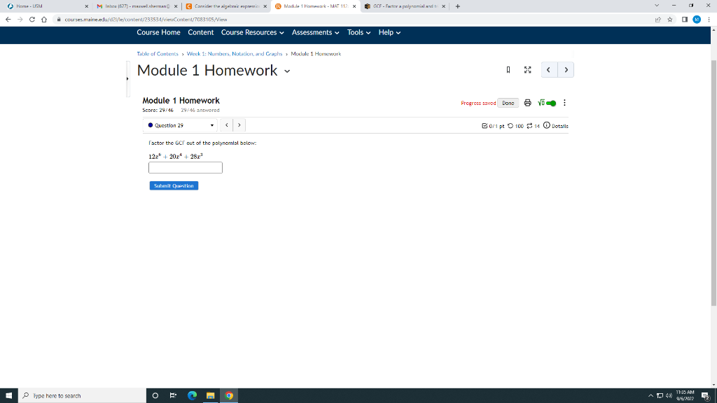 Solved Factor the GCF out of the polynomial below: 12 x 6 + | Chegg.com