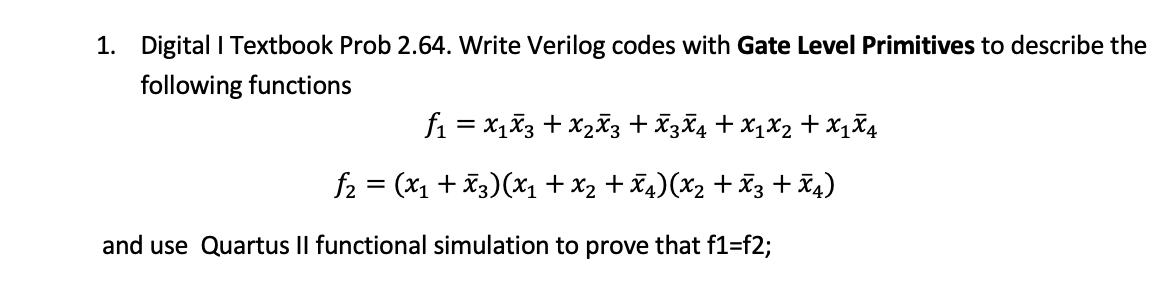 Solved 1 Digital I Textbook Prob 2 64 Write Verilog Codes Chegg