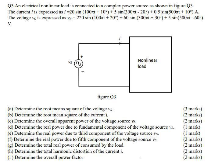 Solved Q3 An electrical nonlinear load is connected to a | Chegg.com