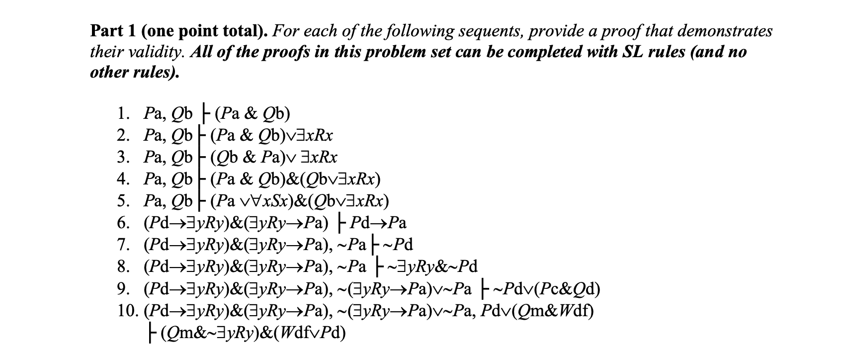 Part 1 (one point total). For each of the following | Chegg.com