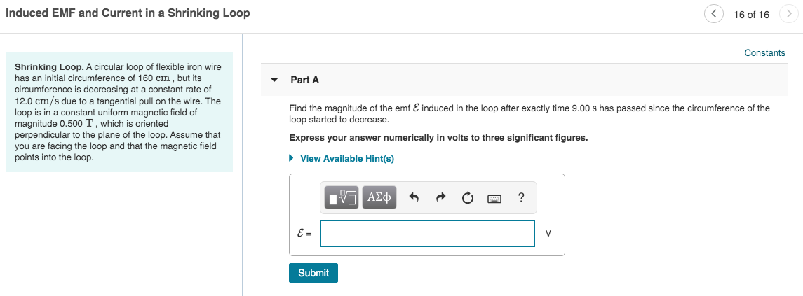 Solved Induced EMF and Current in a Shrinking Loop 16 of 16 | Chegg.com