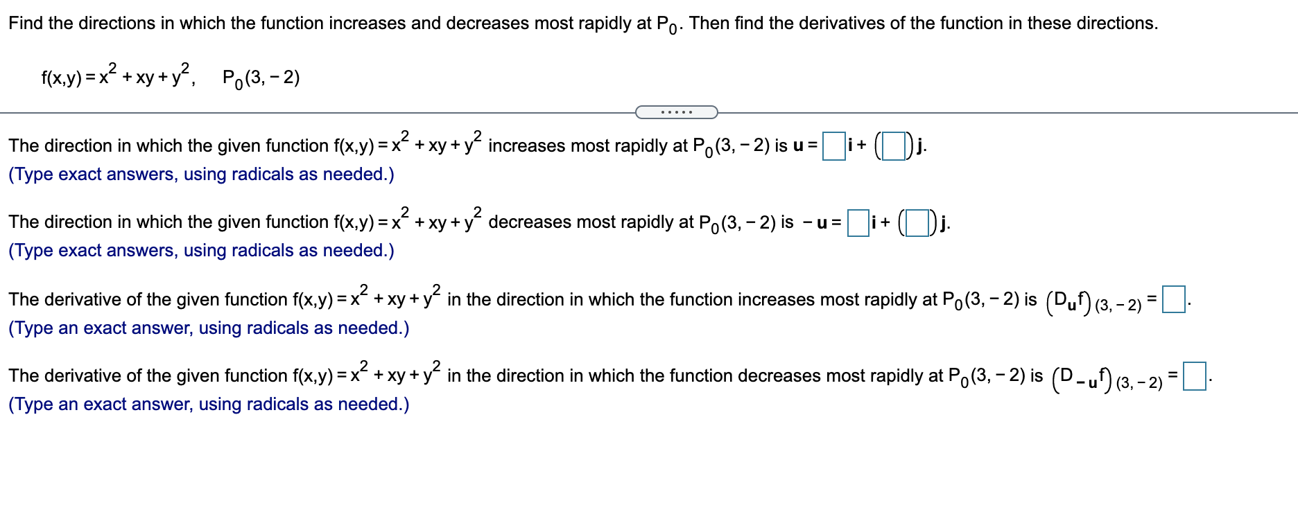 Solved Find the directions in which the function increases | Chegg.com