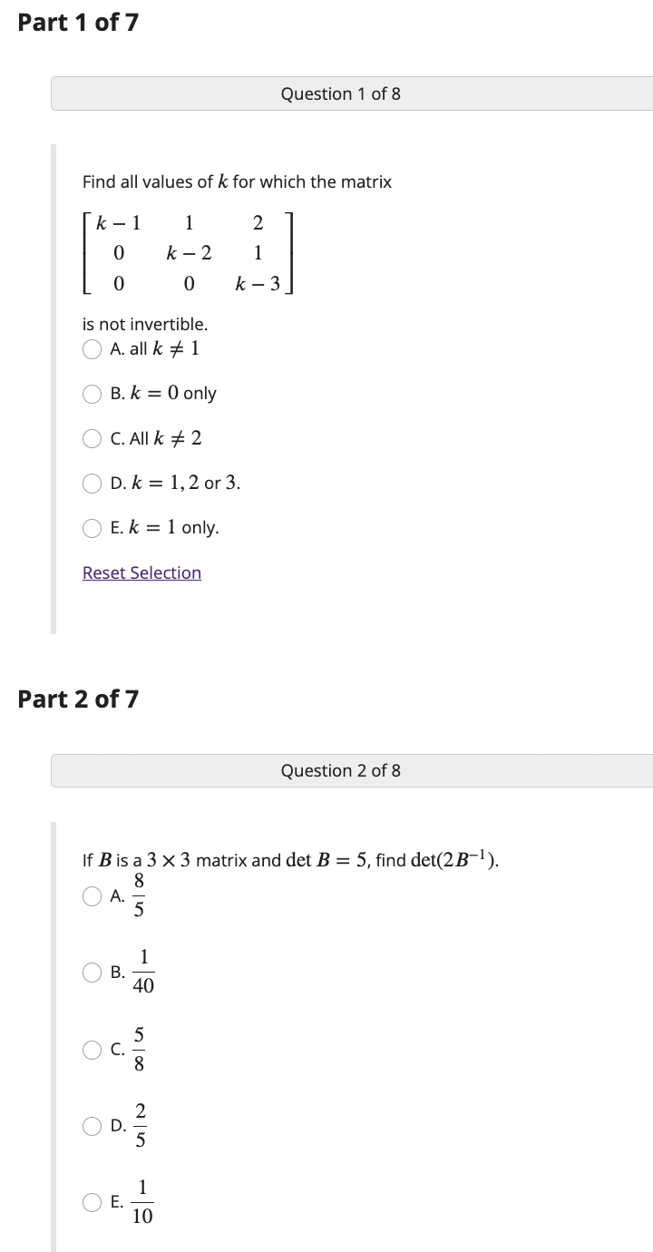 Solved Find all values of k for which the matrix | Chegg.com