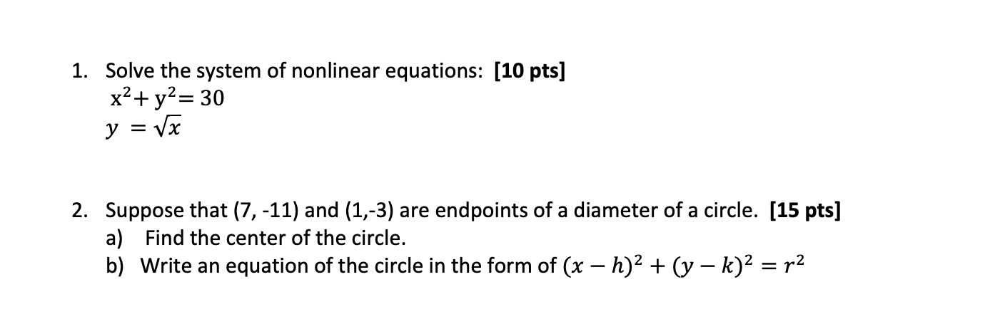 Solved 1. Solve the system of nonlinear equations: (10 pts] | Chegg.com