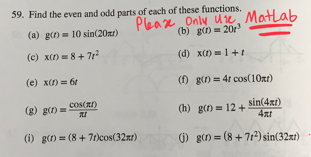 Solved 59. Find the even and odd parts of each of these | Chegg.com