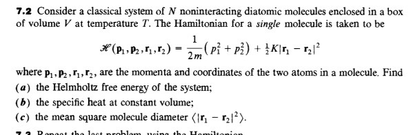 Solved 7.2 Consider a classical system of N noninteracting | Chegg.com