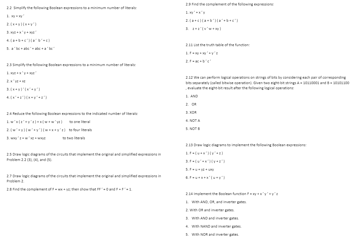 Solved 2.9 Find the complement of the following expressions: | Chegg.com