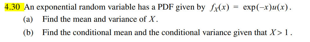 Solved 4.30 An exponential random variable has a PDF given | Chegg.com