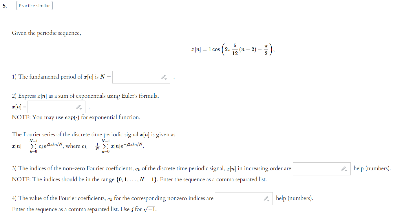 Solved Given the periodic sequence, x[n]=1cos(2π125(n−2)−2π) | Chegg.com