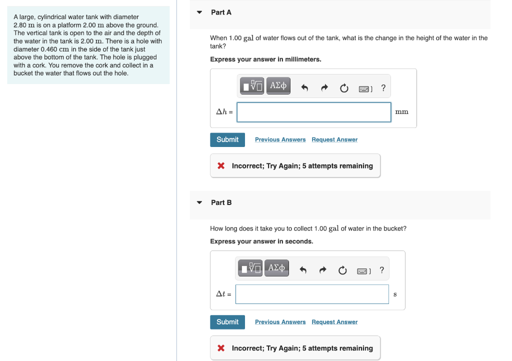 Solved X Incorrect; Try Again; 5 attempts remaining Part B | Chegg.com