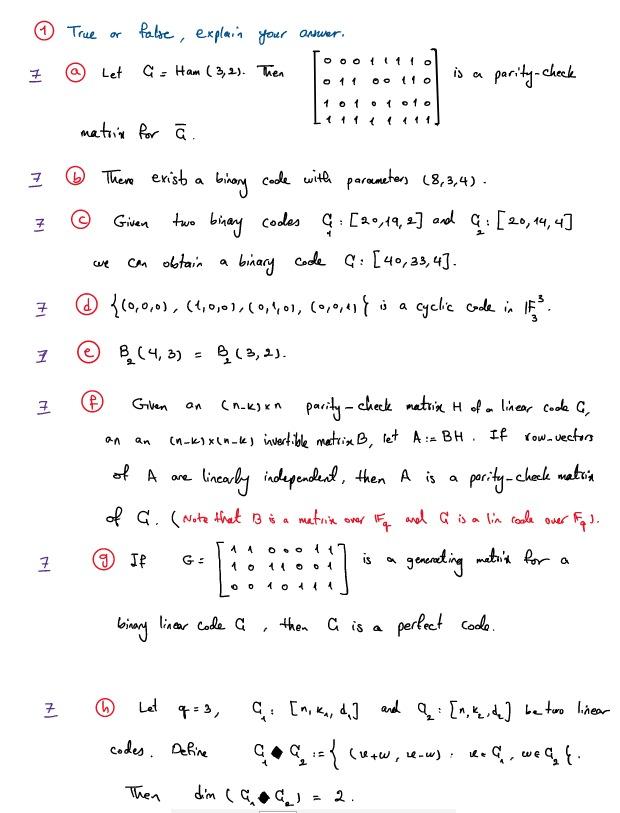 Solved True or false, explain your answer. OOO 1 Let a = Ham | Chegg.com