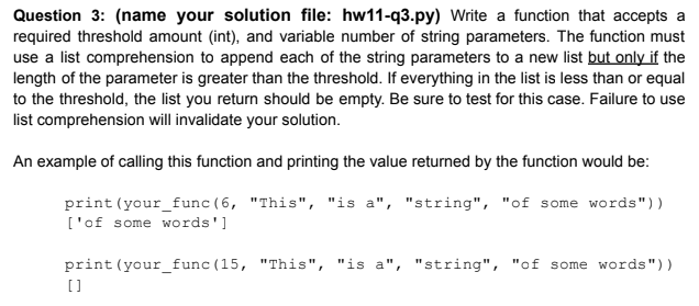 Solved Question 3: (name your solution file: hw11-q3.py) | Chegg.com