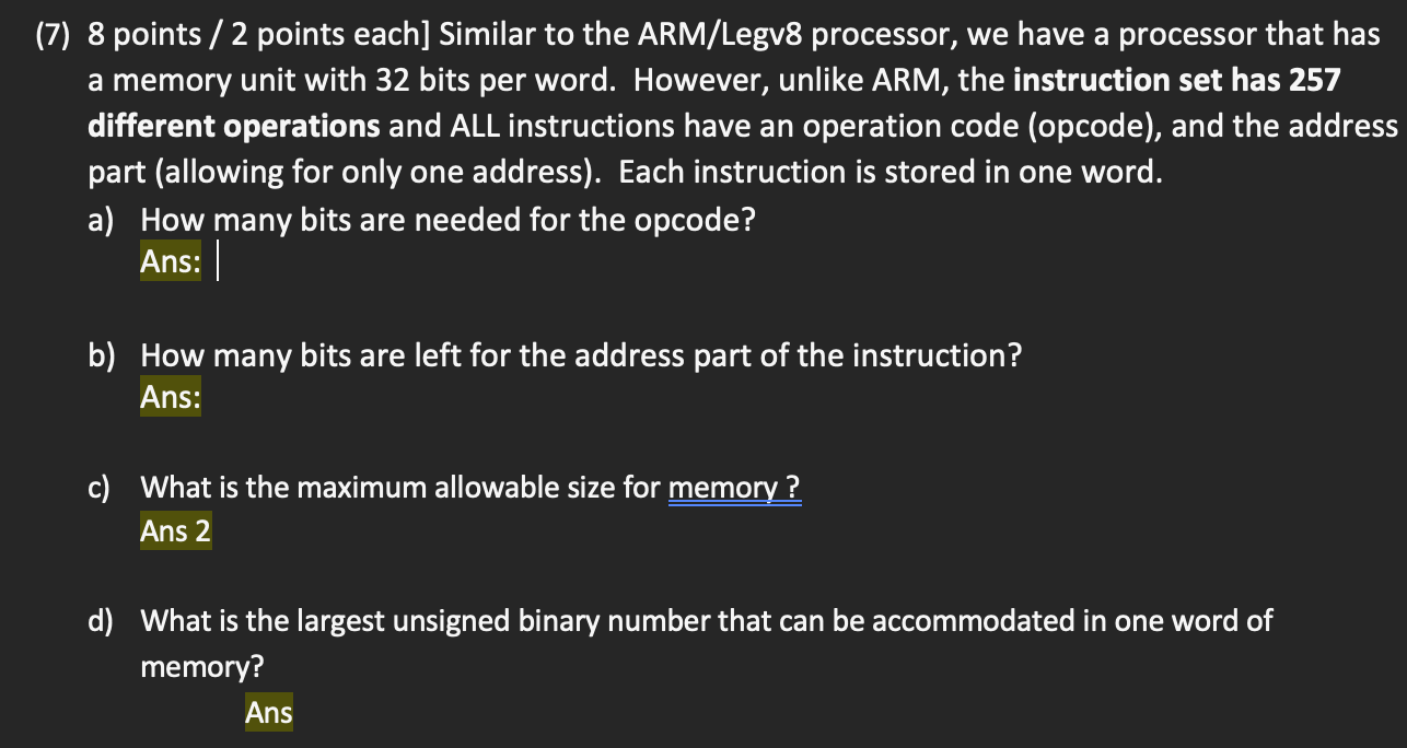 Solved (7) 8 points / 2 points each] Similar to the | Chegg.com