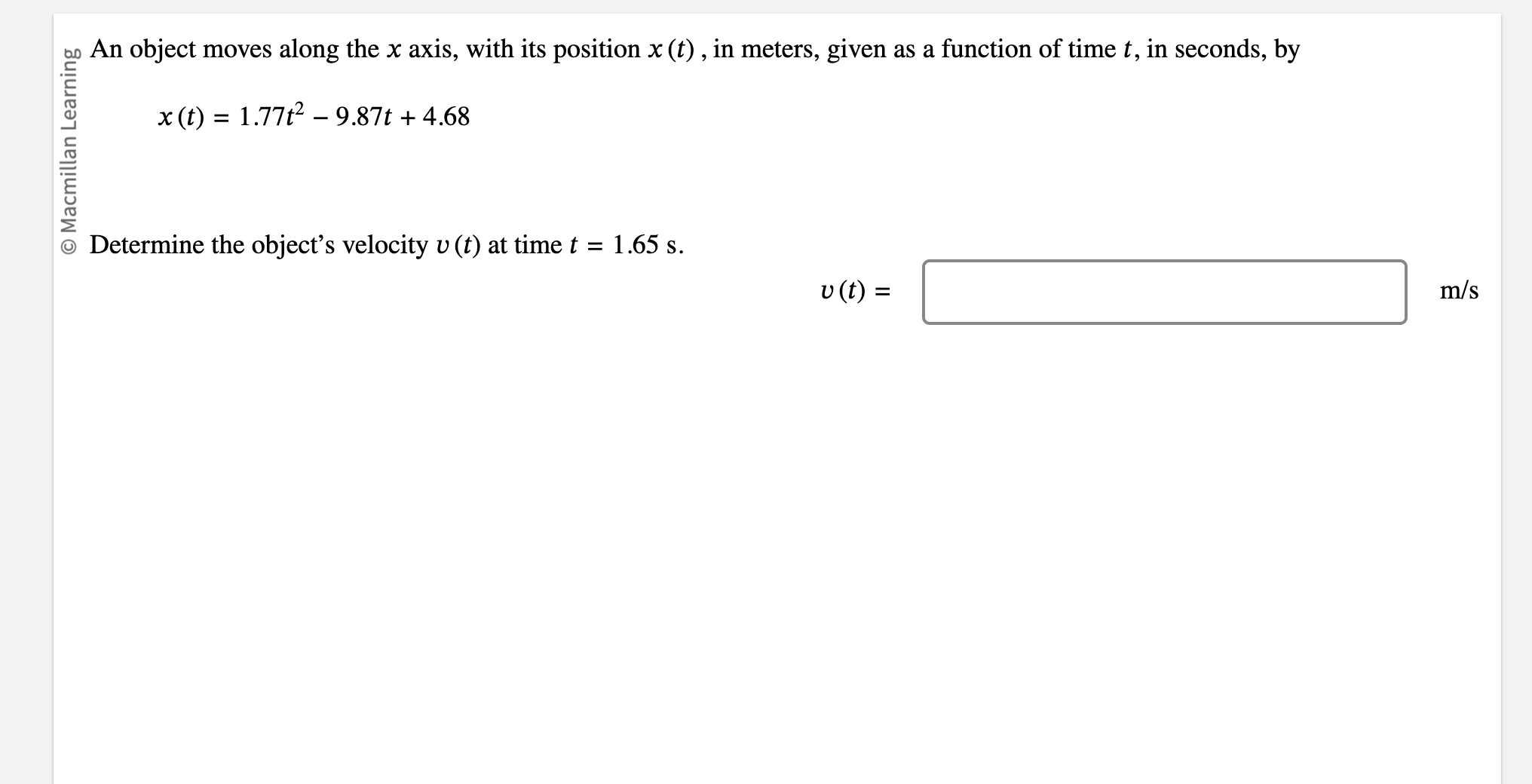 Solved An object moves along the x ﻿axis, with its position | Chegg.com
