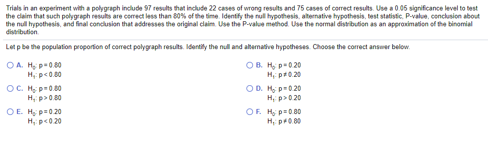 Solved Trials in an experiment with a polygraph include 97 | Chegg.com