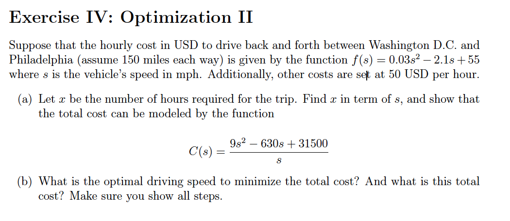 Solved Exercise IV: Optimization II Suppose that the hourly | Chegg.com