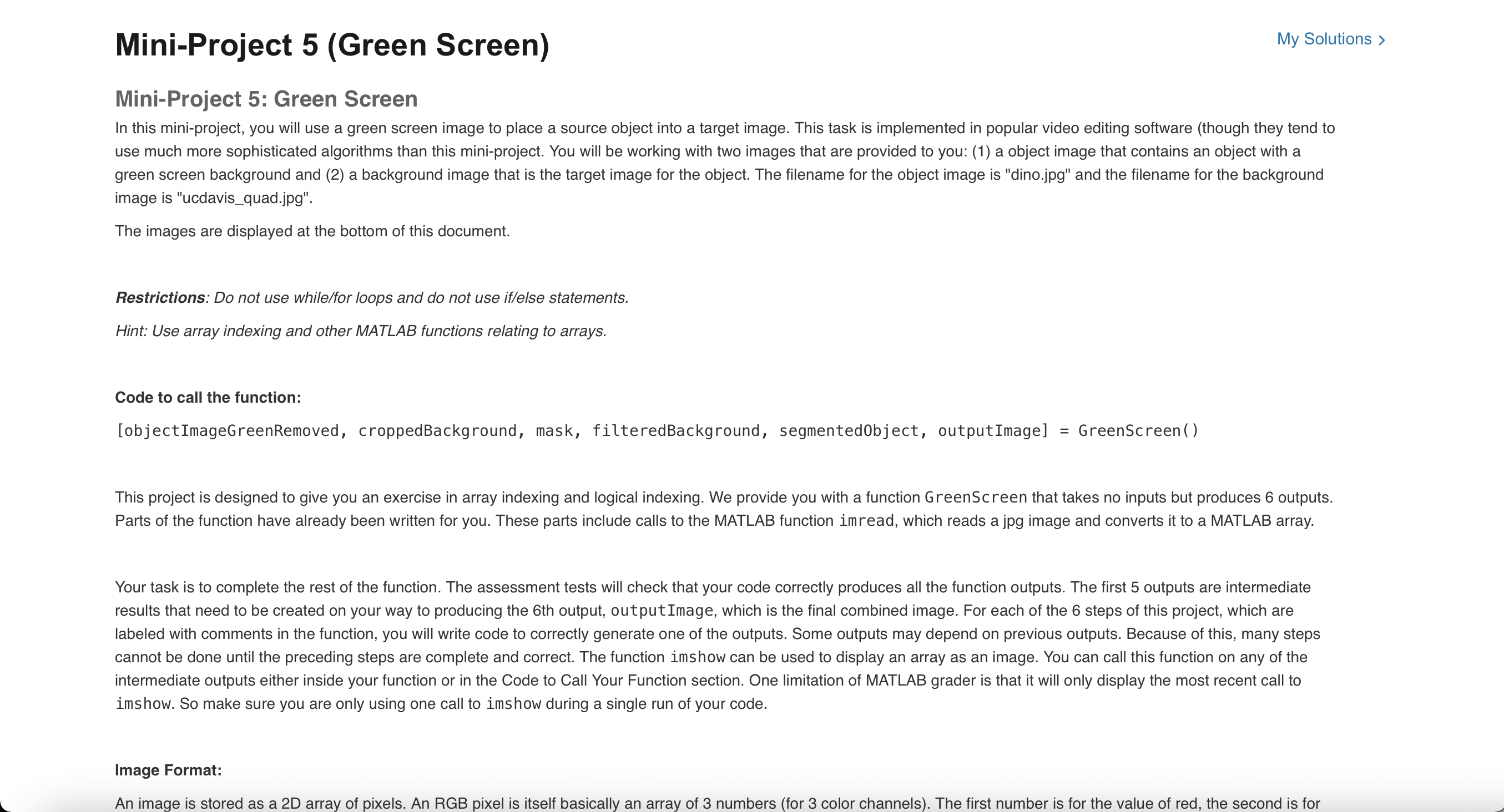 Solved IMIni-Project o (Green screen) Mini-Project 5: Green | Chegg.com
