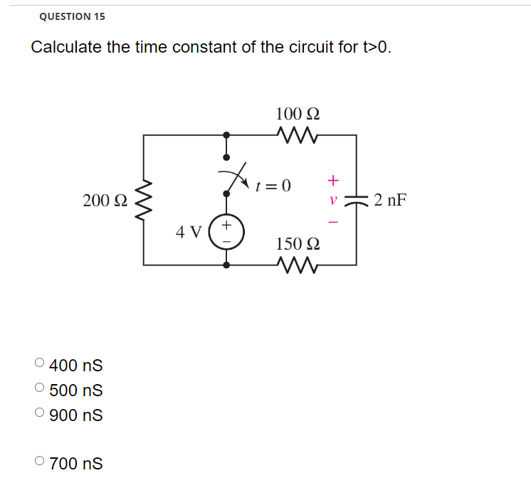 Solved Calculate the time constant of the circuit for t>0. | Chegg.com