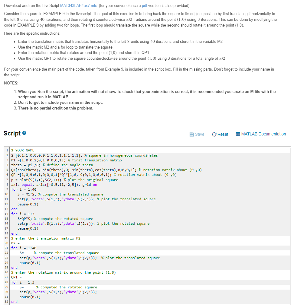 Solved Download and run the LiveScript MAT343LAB4ex7.mlx | Chegg.com
