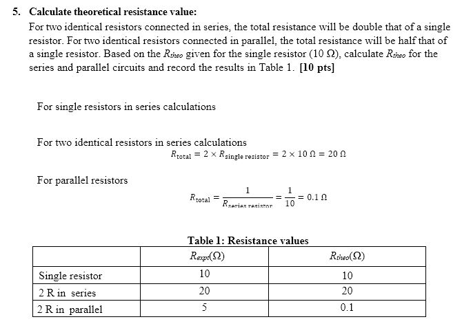 Solved 5. Calculate theoretical resistance value: For two | Chegg.com