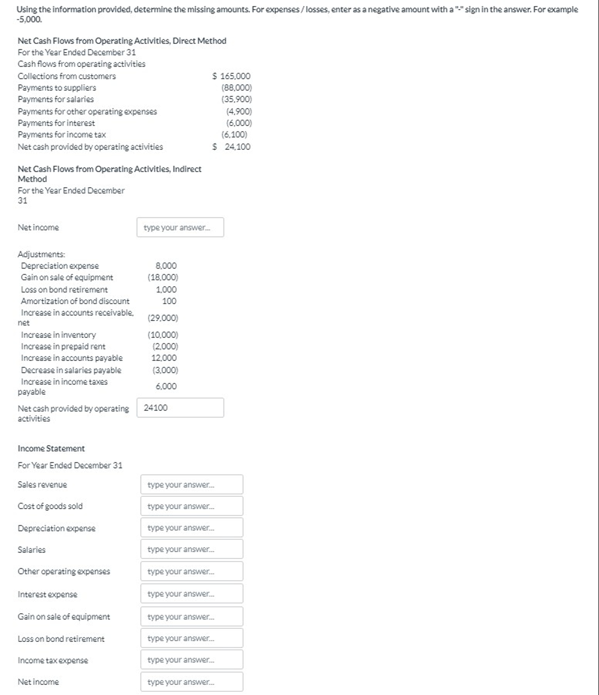Solved Using the information provided, determine the missing | Chegg.com