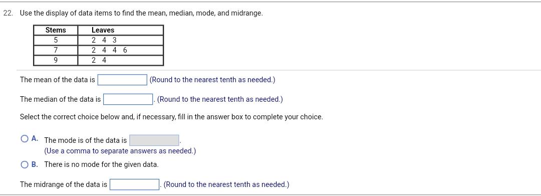 Solved 22. Use the display of data items to find the mean, | Chegg.com
