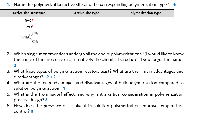 Solved 1. ﻿Name the polymerization active site and the | Chegg.com