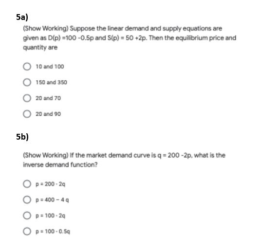 Solved 5a) (Show Working) Suppose the linear demand and | Chegg.com