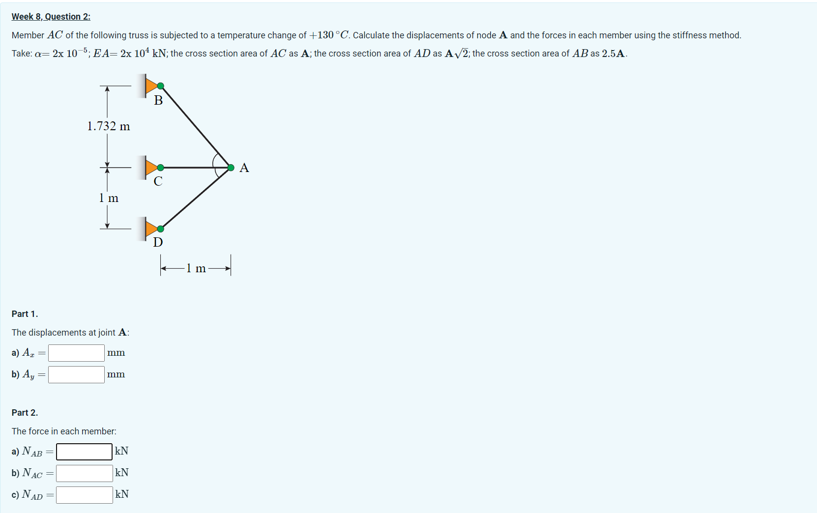 Solved Week 8, Question 2: Member AC of the following truss | Chegg.com