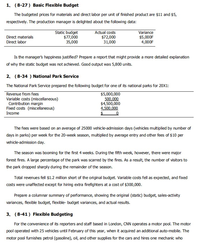 Solved 1. (8-27) Basic Flexible Budget The budgeted prices | Chegg.com