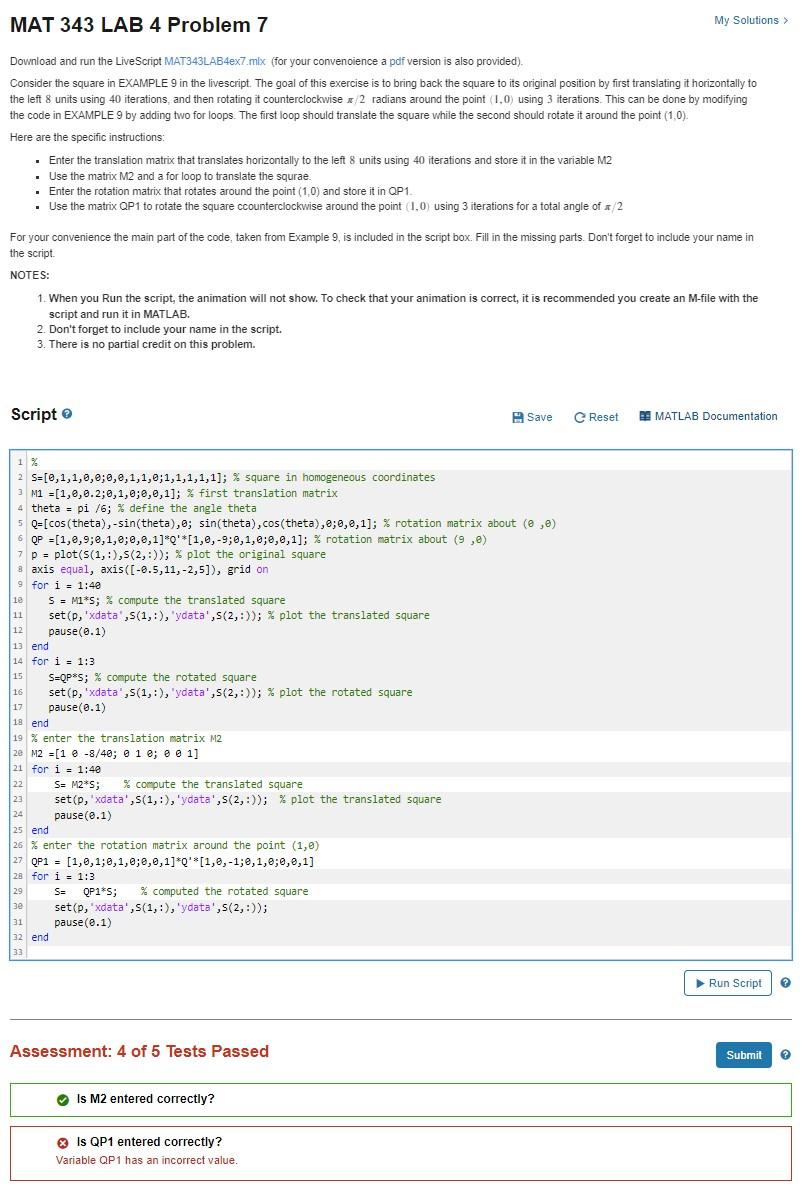 MAT 343 LAB 4 Problem 7 My Solutions > Download and | Chegg.com