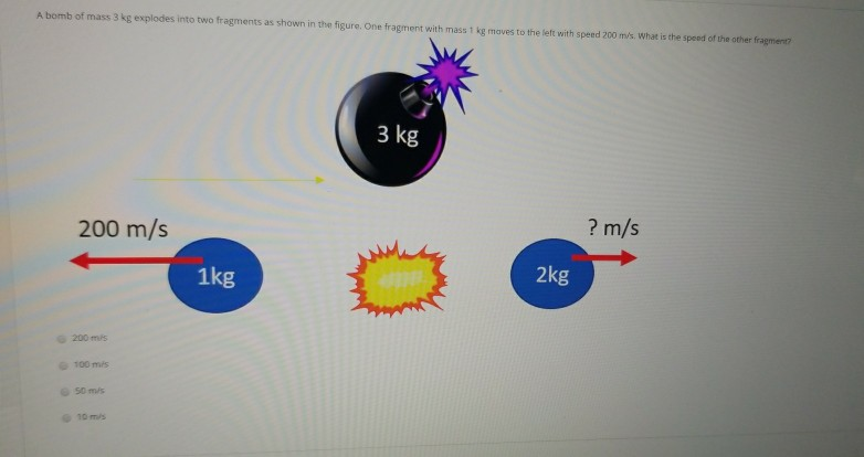 Solved A bomb of mass 3 kg explodes into two fragments as | Chegg.com