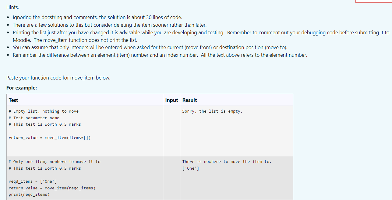 Solved move_item has one mandatory parameter: - items The | Chegg.com