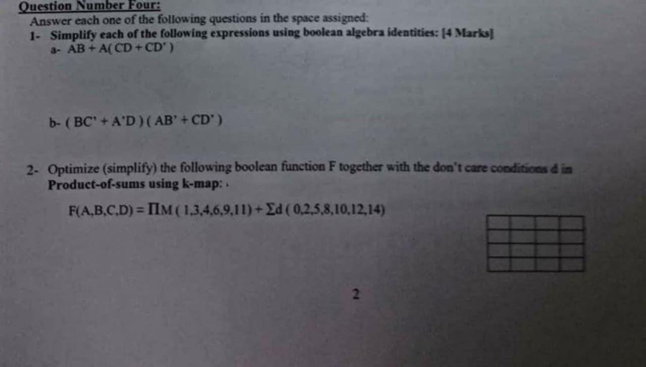 Solved Question Number Four: Answer each one of the | Chegg.com