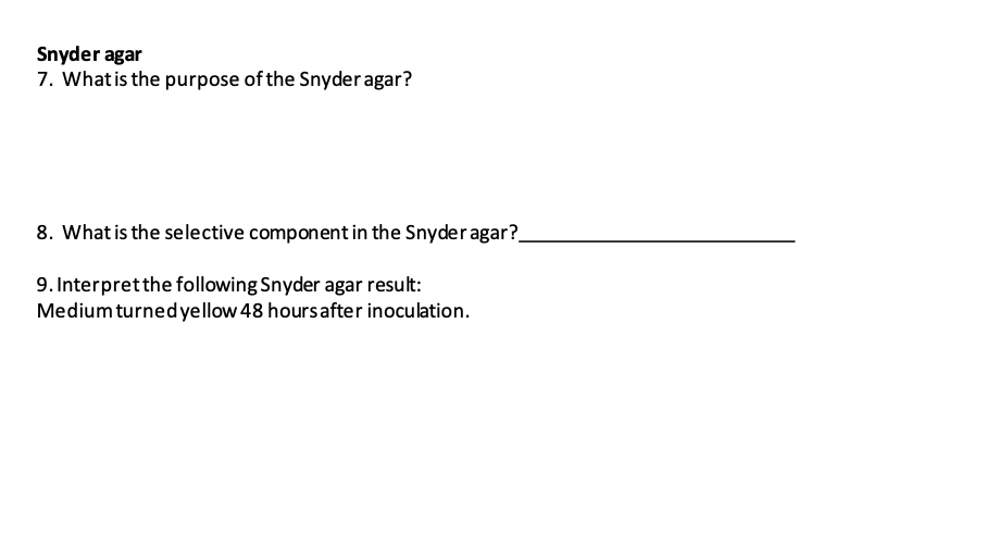 Solved Snyder agar 7. What is the purpose of the Snyder | Chegg.com