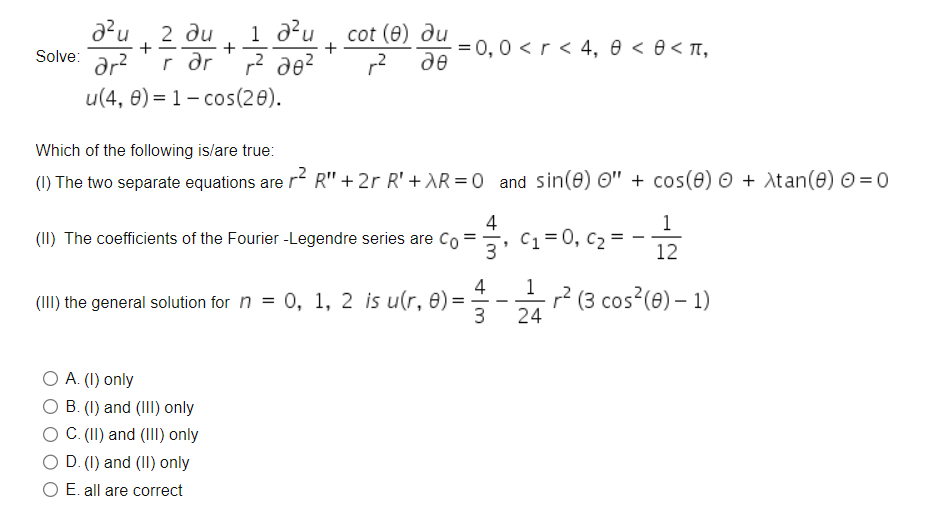 ∂r2∂2u+r2∂r∂u+r21∂θ2∂2u+r2cot(θ)∂θ∂u=0,0 | Chegg.com