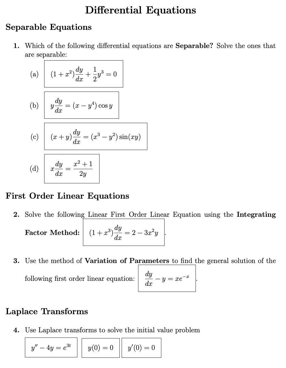 Solved Differential Equations Separable Equations 1. Which | Chegg.com