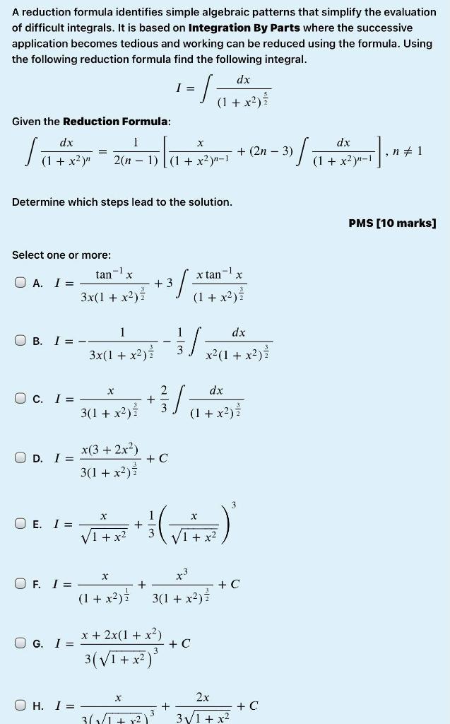 Solved A reduction formula identifies simple algebraic | Chegg.com