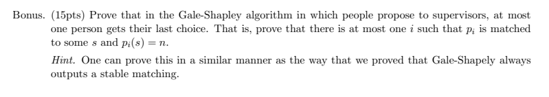 Solved Bonus. (15pts) Prove that in the Gale-Shapley | Chegg.com