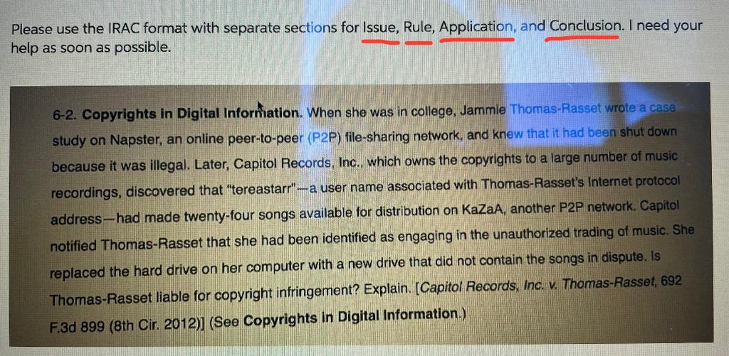 Solved Please use the IRAC format with separate sections for | Chegg.com
