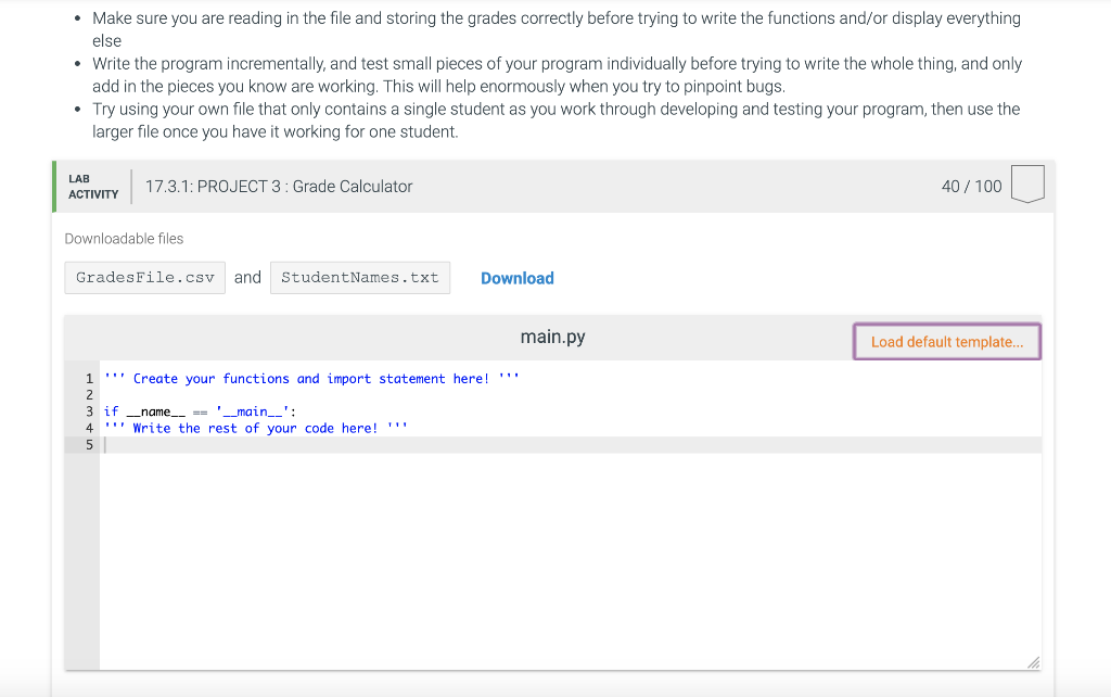 17.3 PROJECT 3 : Grade Calculator Overview In this | Chegg.com