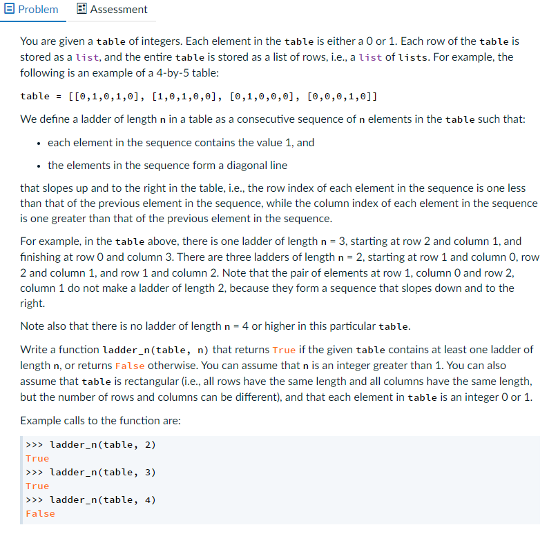 Problem 2 Assessment . You are given a table of | Chegg.com