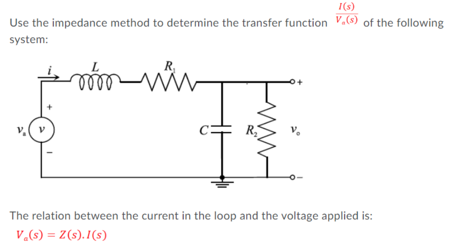 Solved I(s) Use the impedance method to determine the | Chegg.com