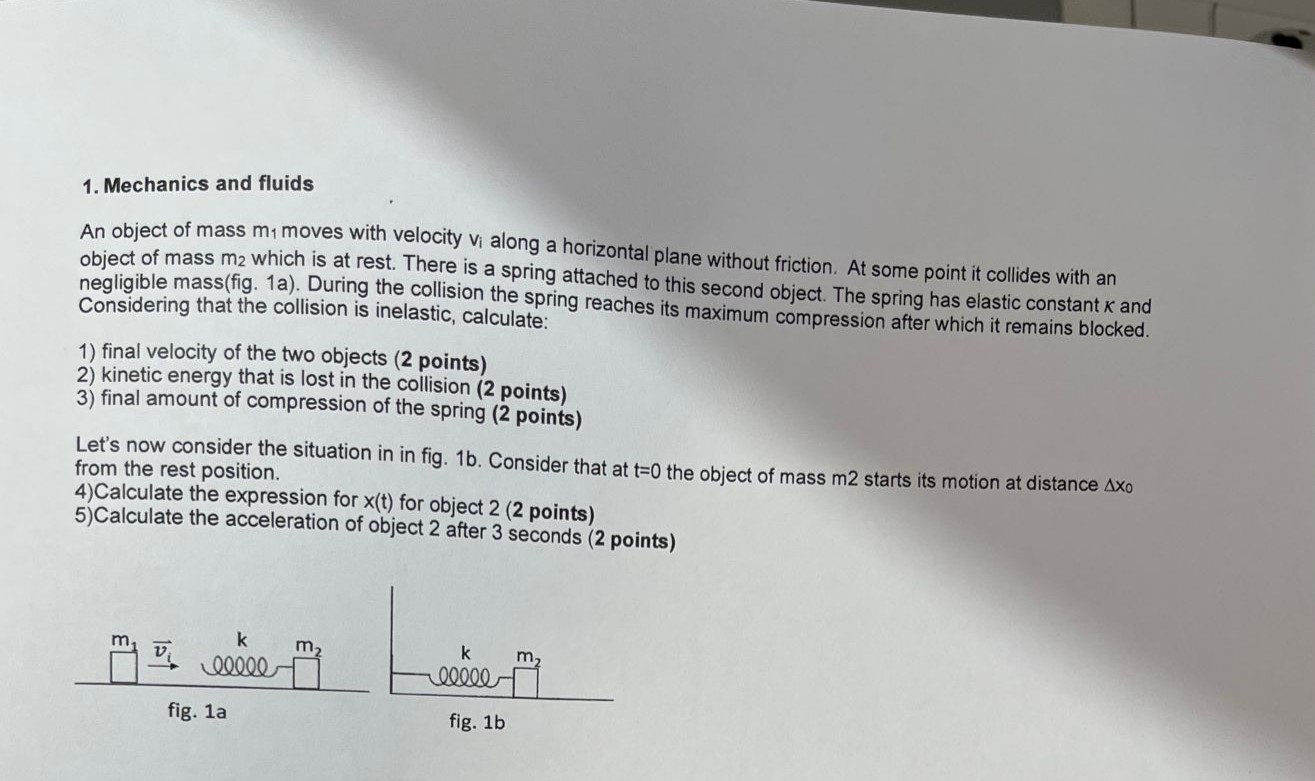 Solved 1. Mechanics and fluids Considering that the | Chegg.com