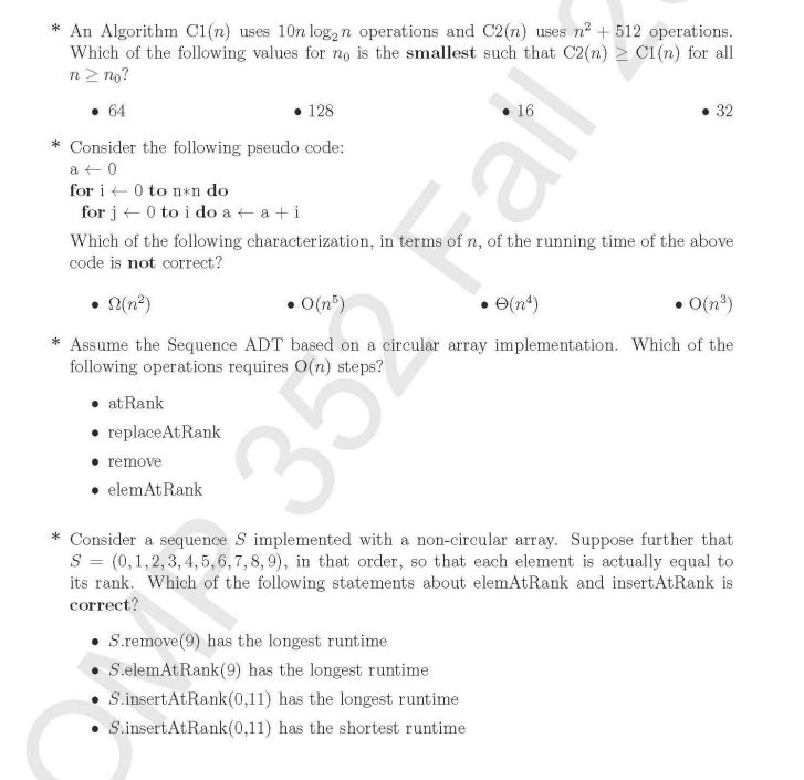 Solved An Algorithm C1 N Uses 10nlog2n Operations And