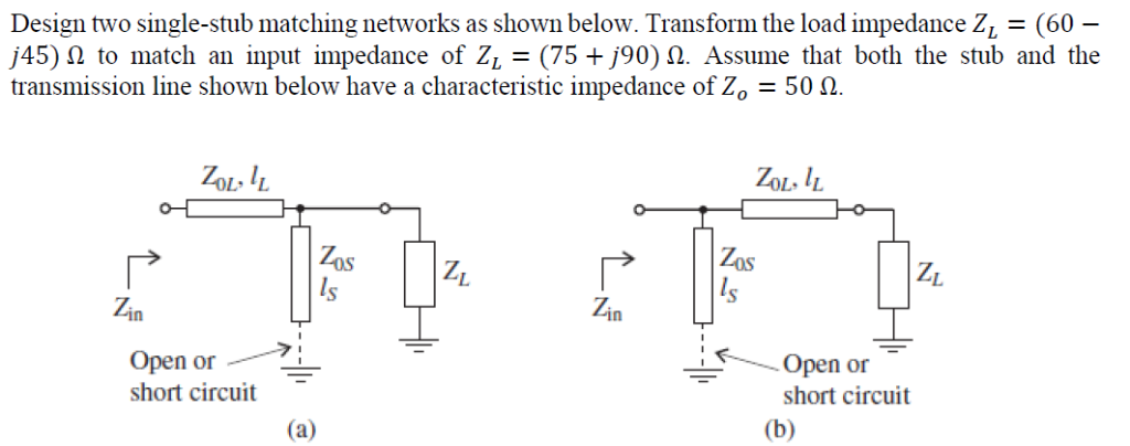 Solved Design two single-stub matching networks as shown | Chegg.com