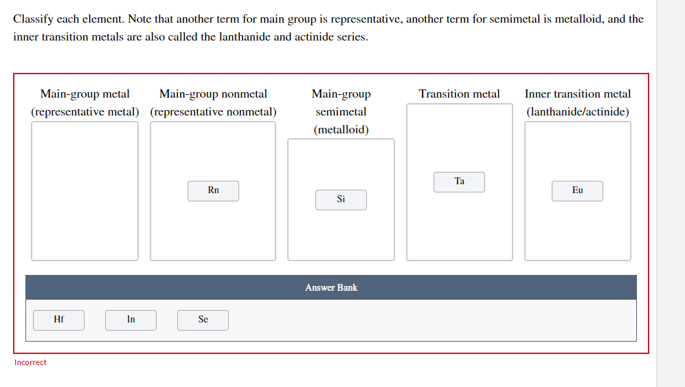 Solved Classify each element. Note that another term for | Chegg.com