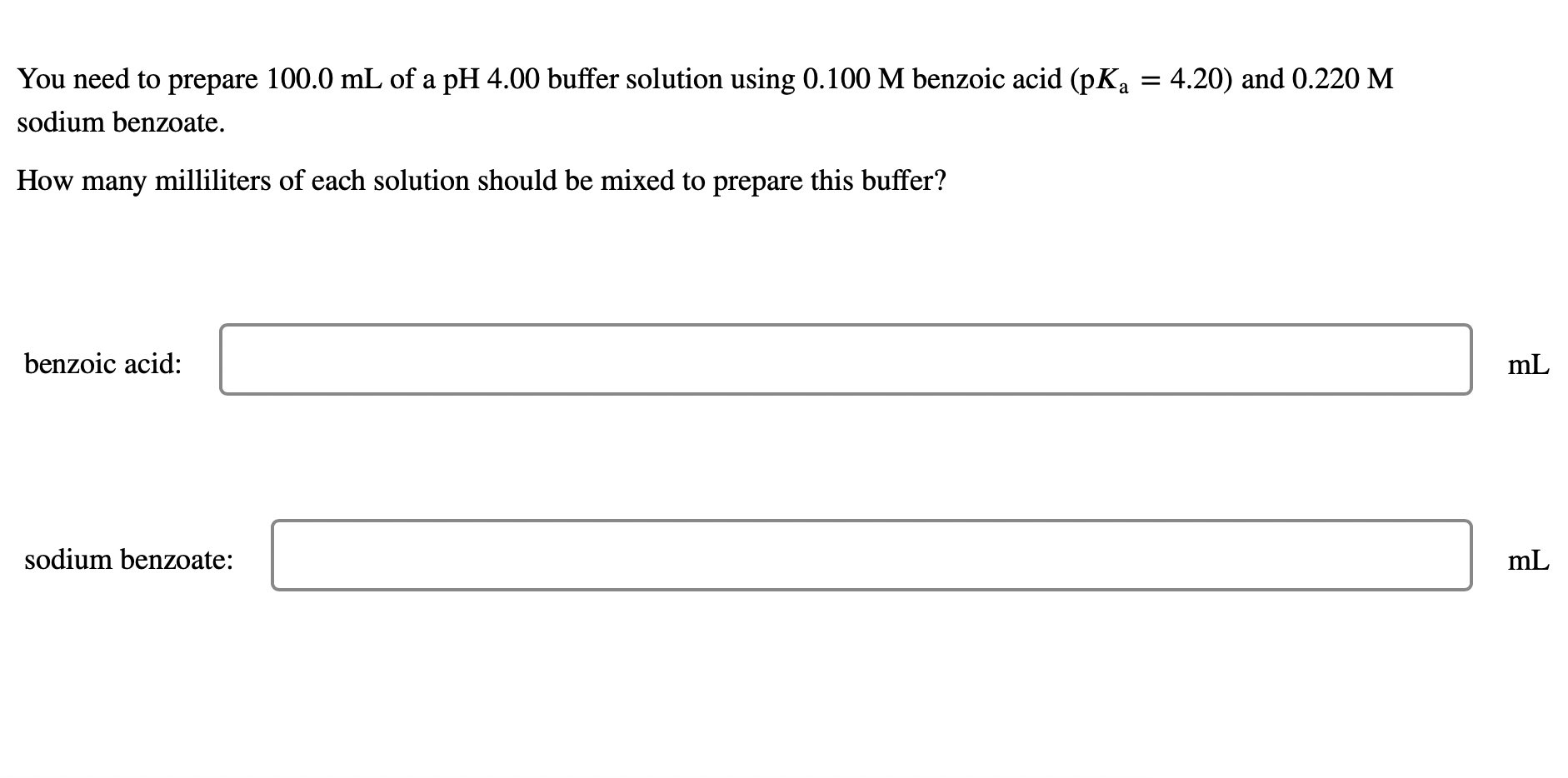 Solved You need to prepare 100.0 mL of a pH4.00 buffer | Chegg.com