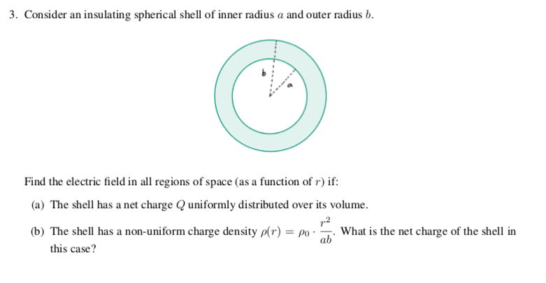 Solved 3. Consider an insulating spherical shell of inner | Chegg.com