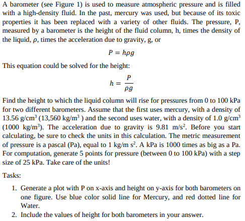 Solved A barometer (see Figure 1) is used to measure | Chegg.com